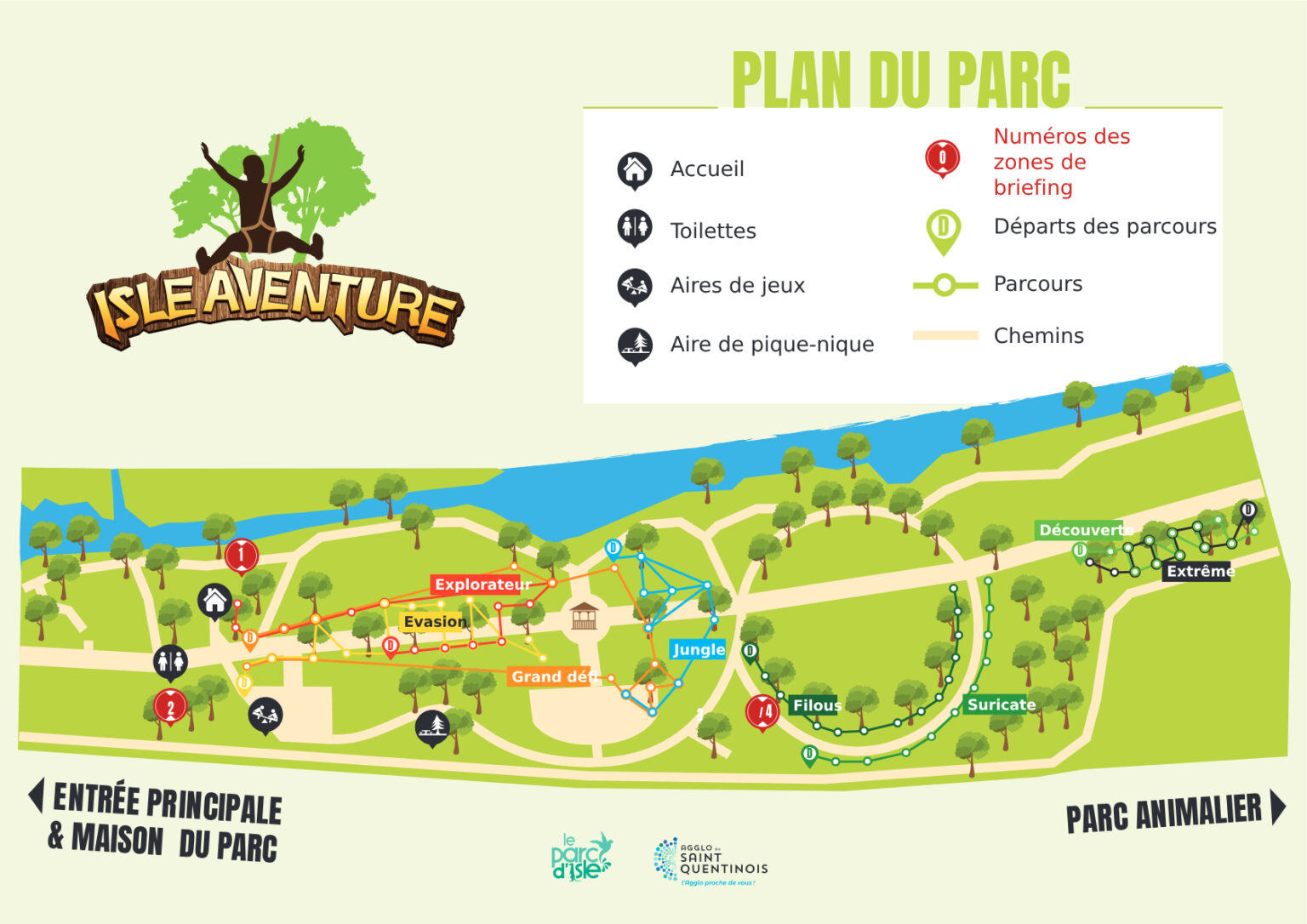 Plan du Parc Accrobranche St Quentin isle aventure - Isle Aventure ...